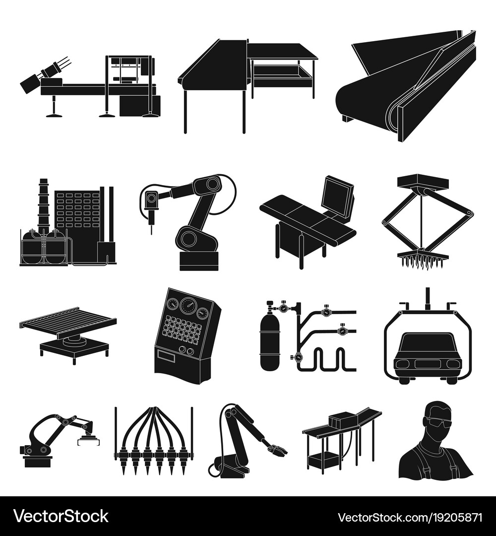 Equipment and machine black icons in set Vector Image