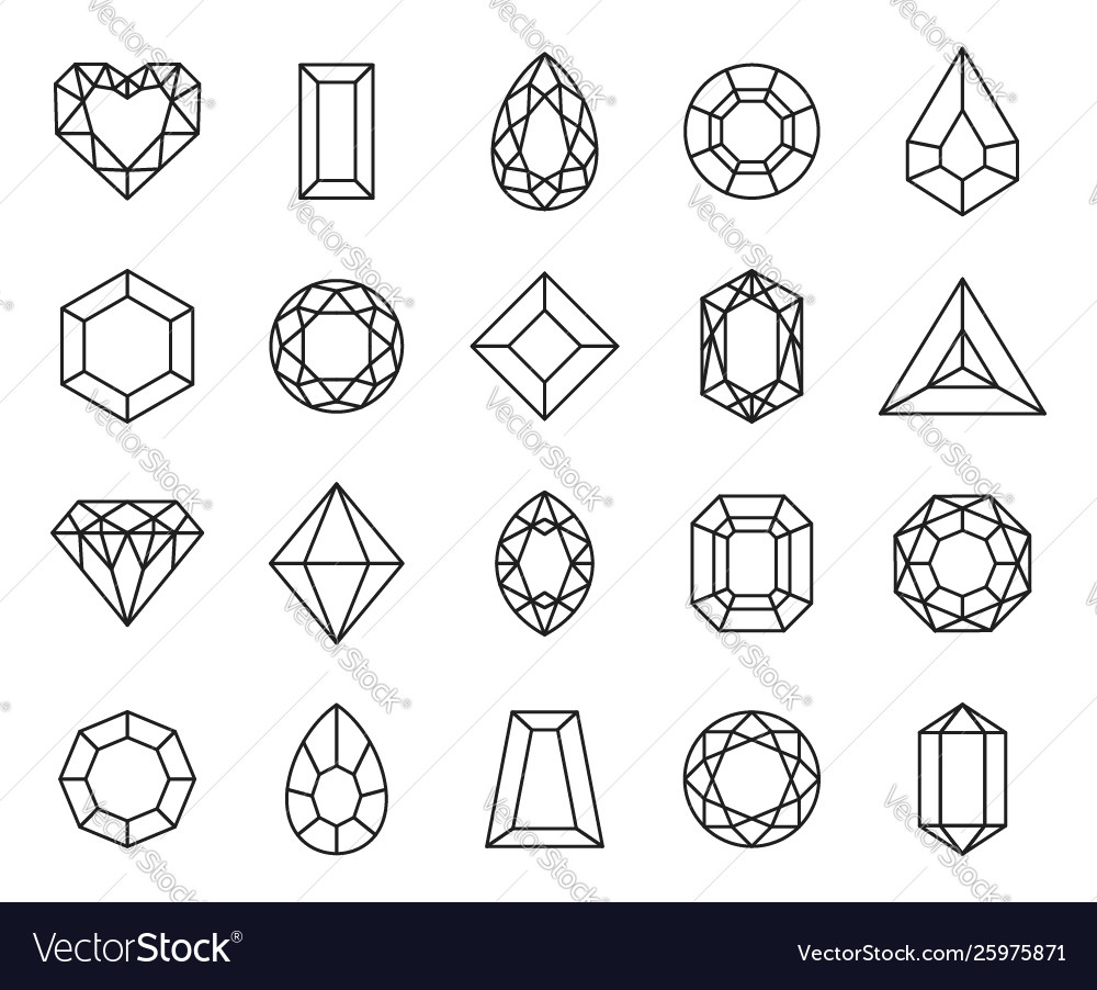 Jewels diamond line icon and outline gemstones Vector Image
