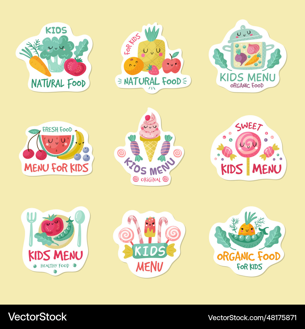 Kids menu badges with place for text restaurant Vector Image
