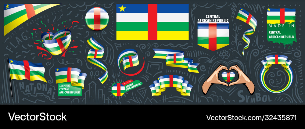 Set national flag central african Royalty Free Vector Image