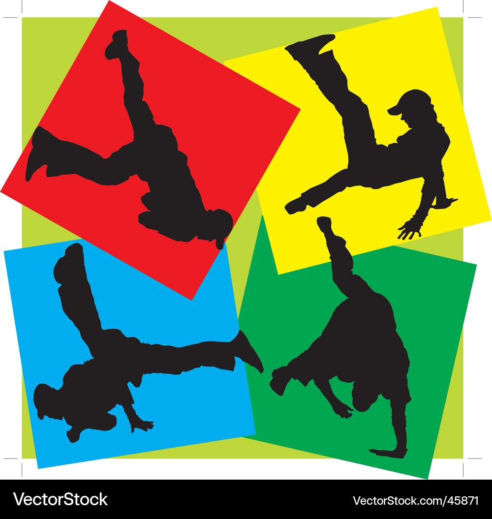 Silhouettes of break-dancers Royalty Free Vector Image