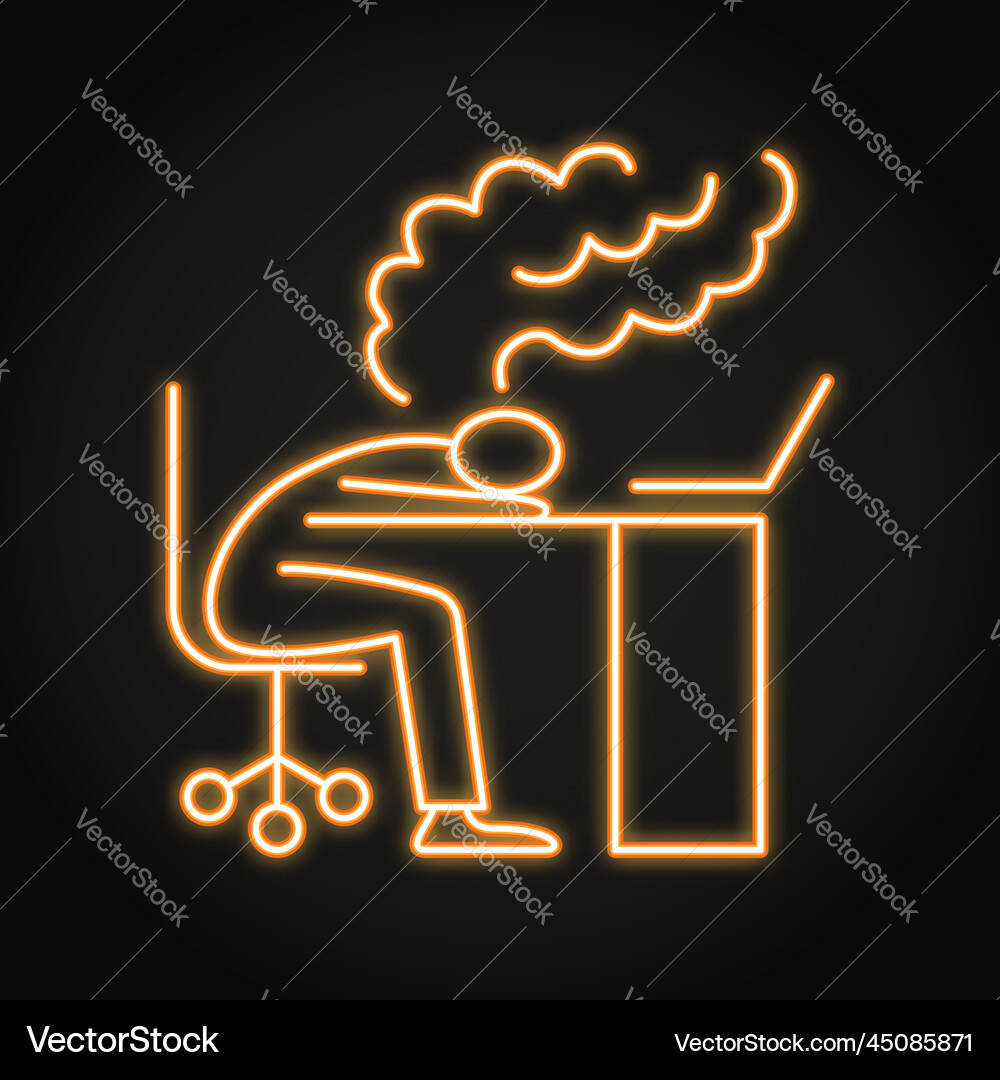 Work burnout neon icon in line style Royalty Free Vector