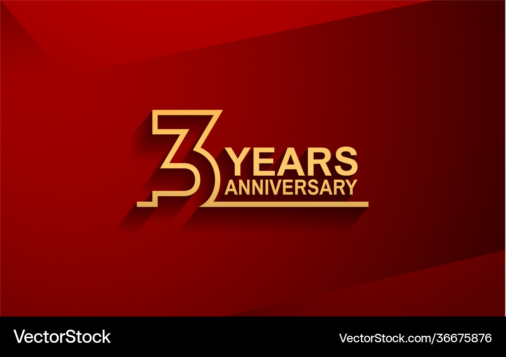 3 years anniversary line style design golden Vector Image
