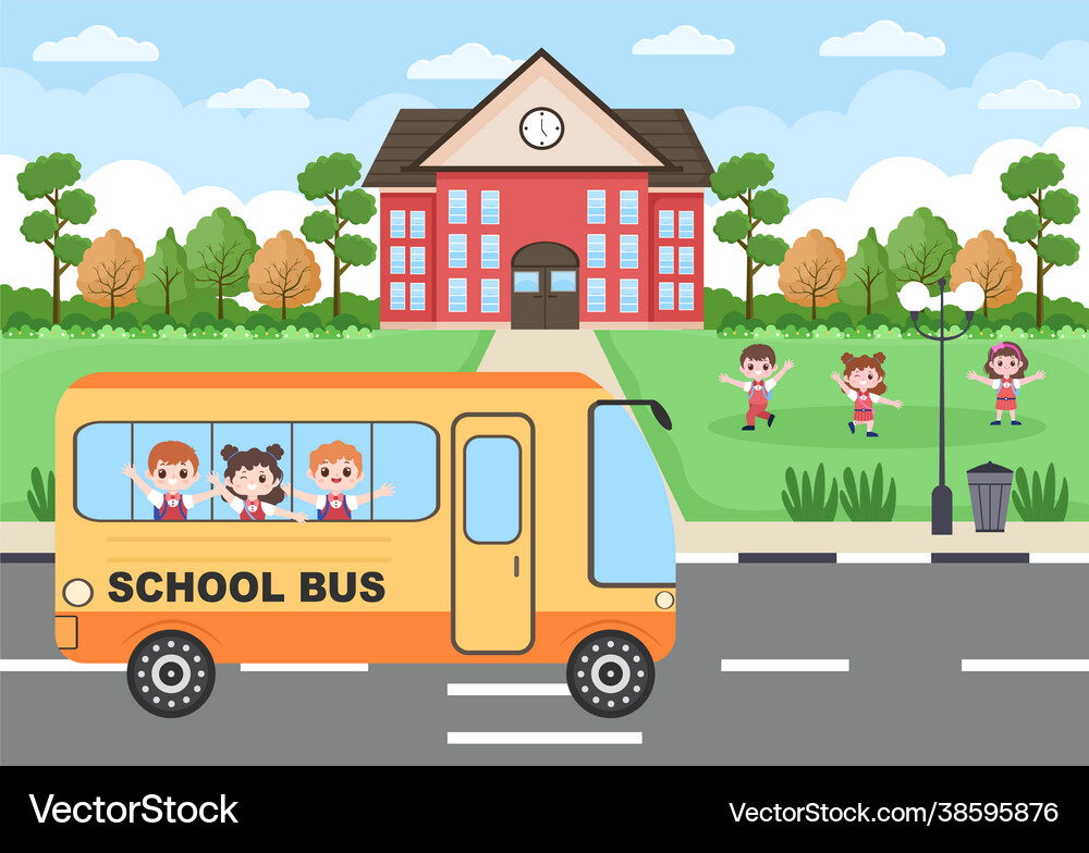 Back to school modern building and bus Royalty Free Vector