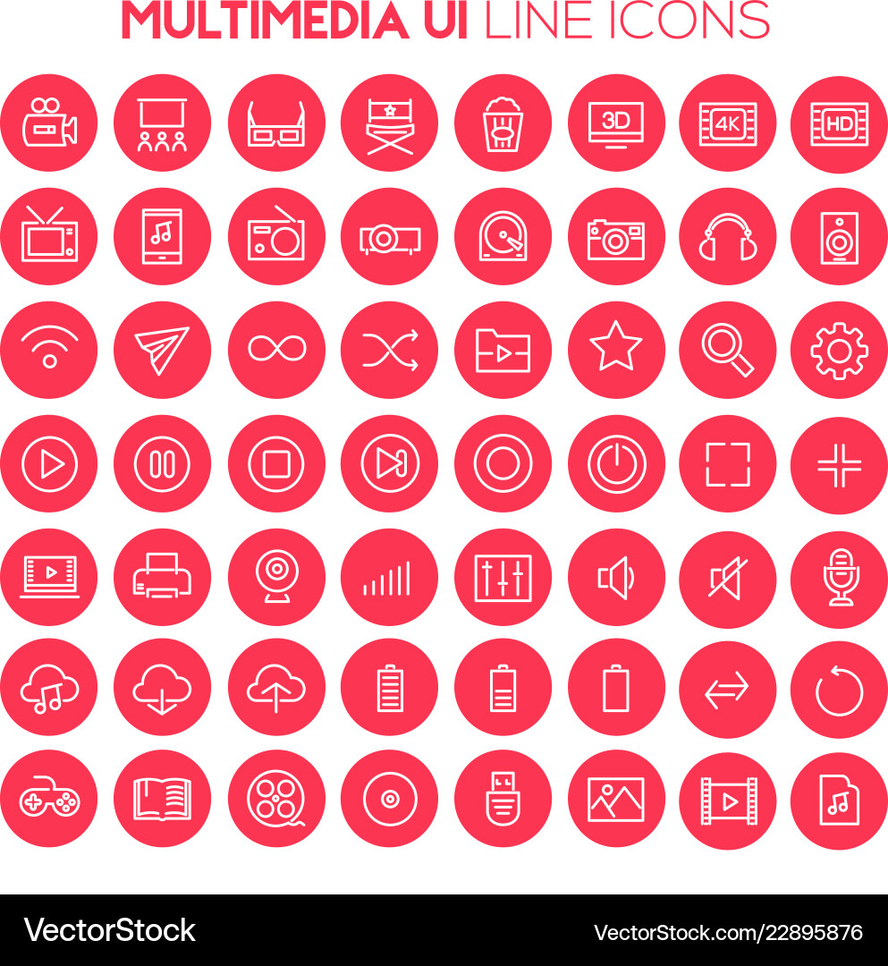 Big multimedia icon set trendy line icons Vector Image