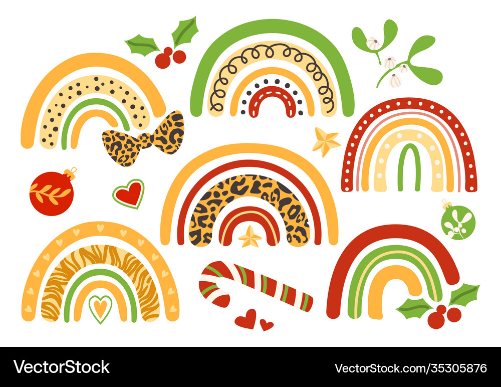 Christmas kids cartoon rainbow set Royalty Free Vector Image