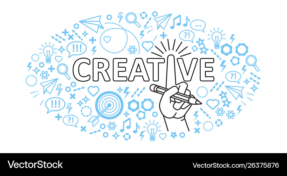 Creative ideas concept line art hand with pencil Vector Image