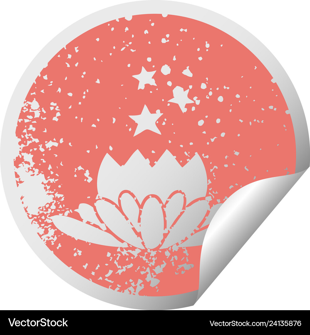 Distressed circular peeling sticker symbol flower Vector Image