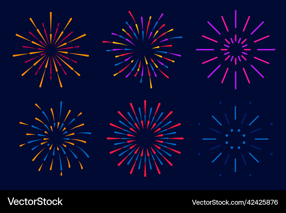 Firework colorful explosion for holidays flat set Vector Image