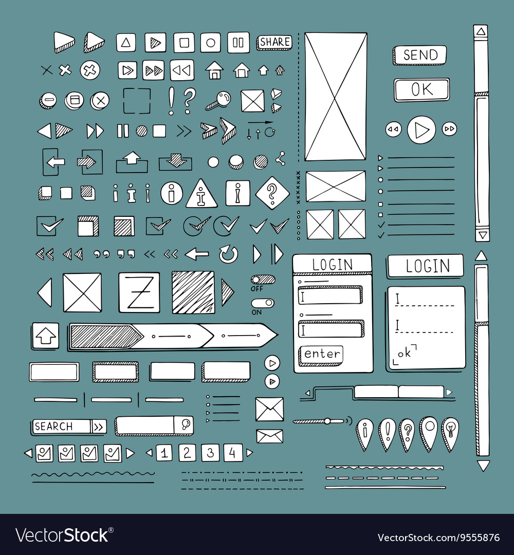 Hand drawn icons set website development Vector Image