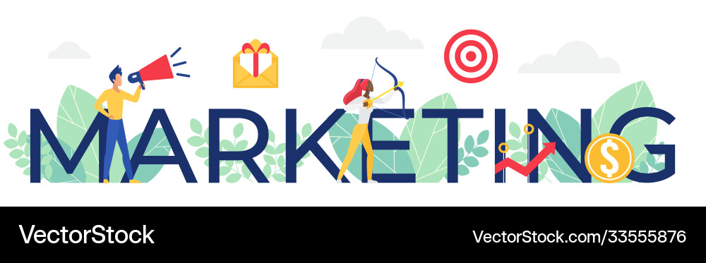 Marketing word cartoon flat Royalty Free Vector Image