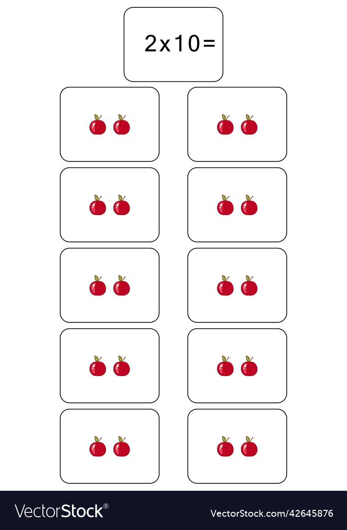 Multiplication table of 2 maths card Royalty Free Vector