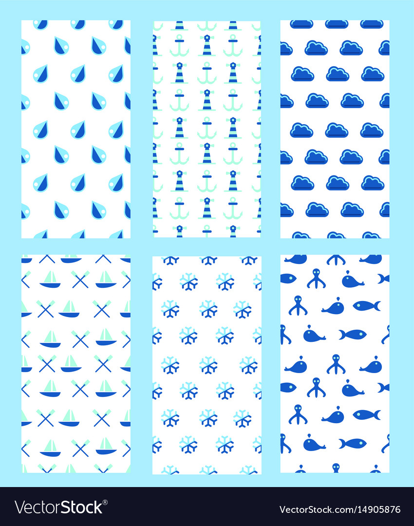 Seamless patterns collection water elements Vector Image
