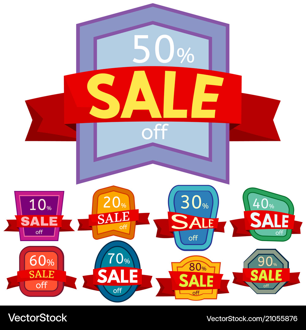 Set of different nine discount stickers Royalty Free Vector