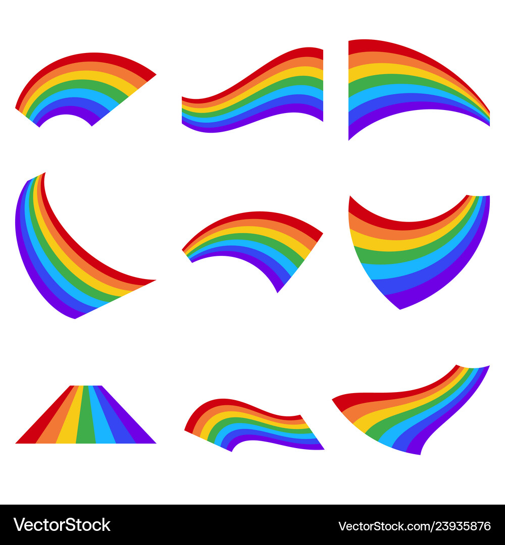Set of rainbows in different shape isolated Vector Image