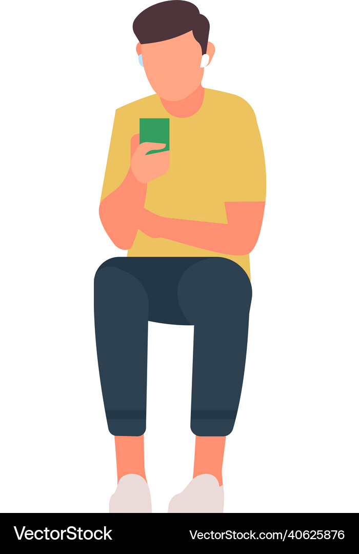 Young man with mobile phone sitting guy holding Vector Image