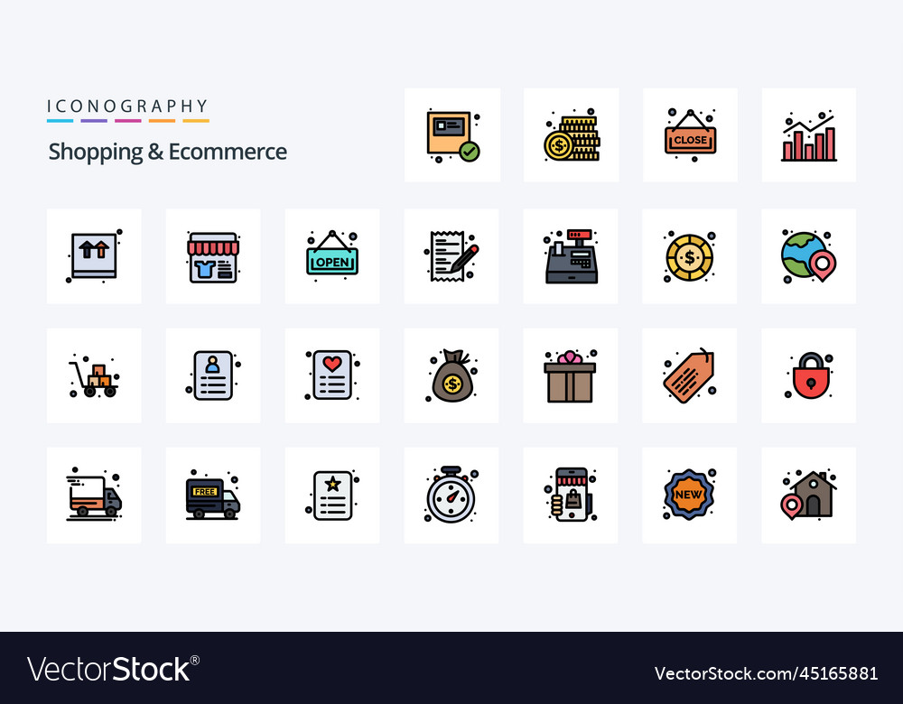 25 shopping ecommerce line filled style icon pack Vector Image