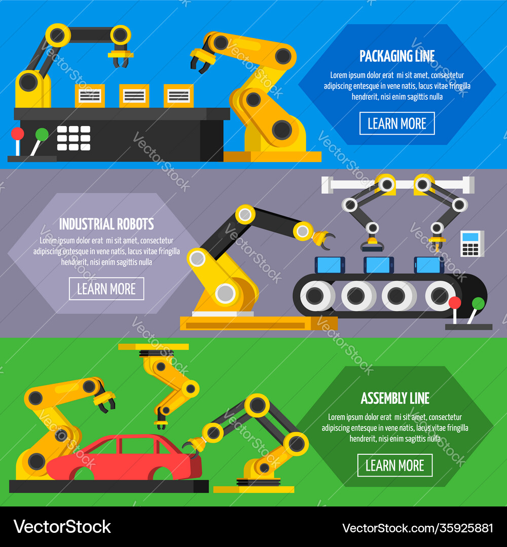 Automation conveyor orthogonal banners Royalty Free Vector
