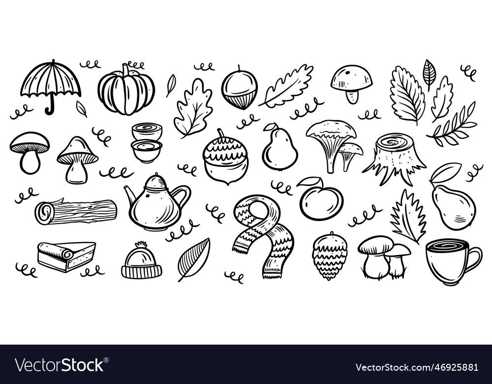 Autumn fall doodle set Royalty Free Vector Image