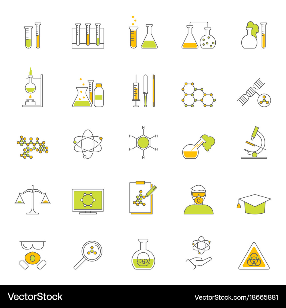 Chemical signs thin line icon set Royalty Free Vector Image