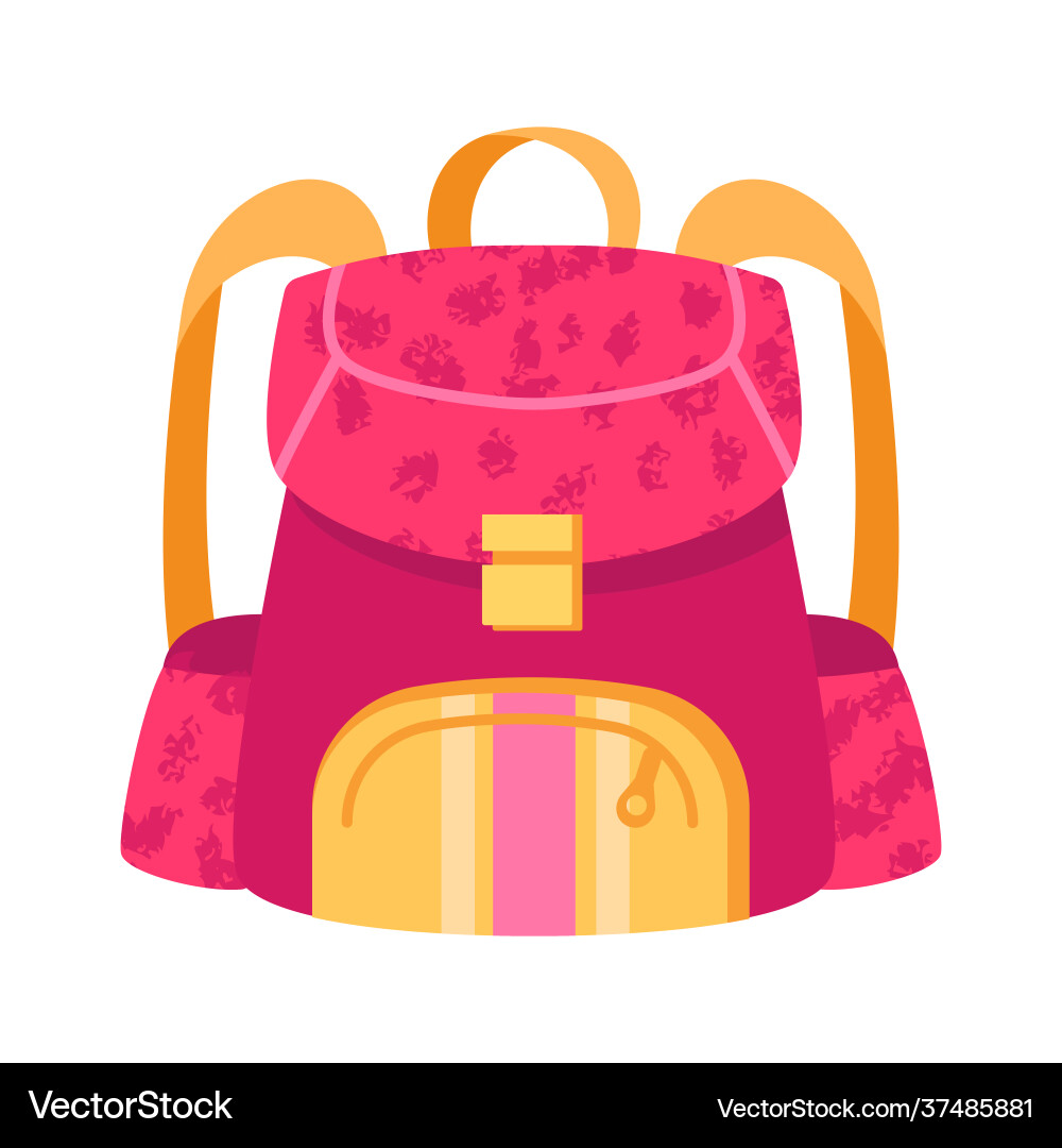 Cute small pink and yellow child backpack on white