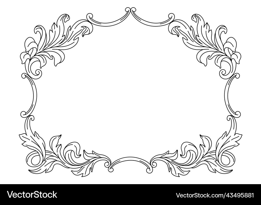 Decorative floral frame in baroque style engraved Vector Image