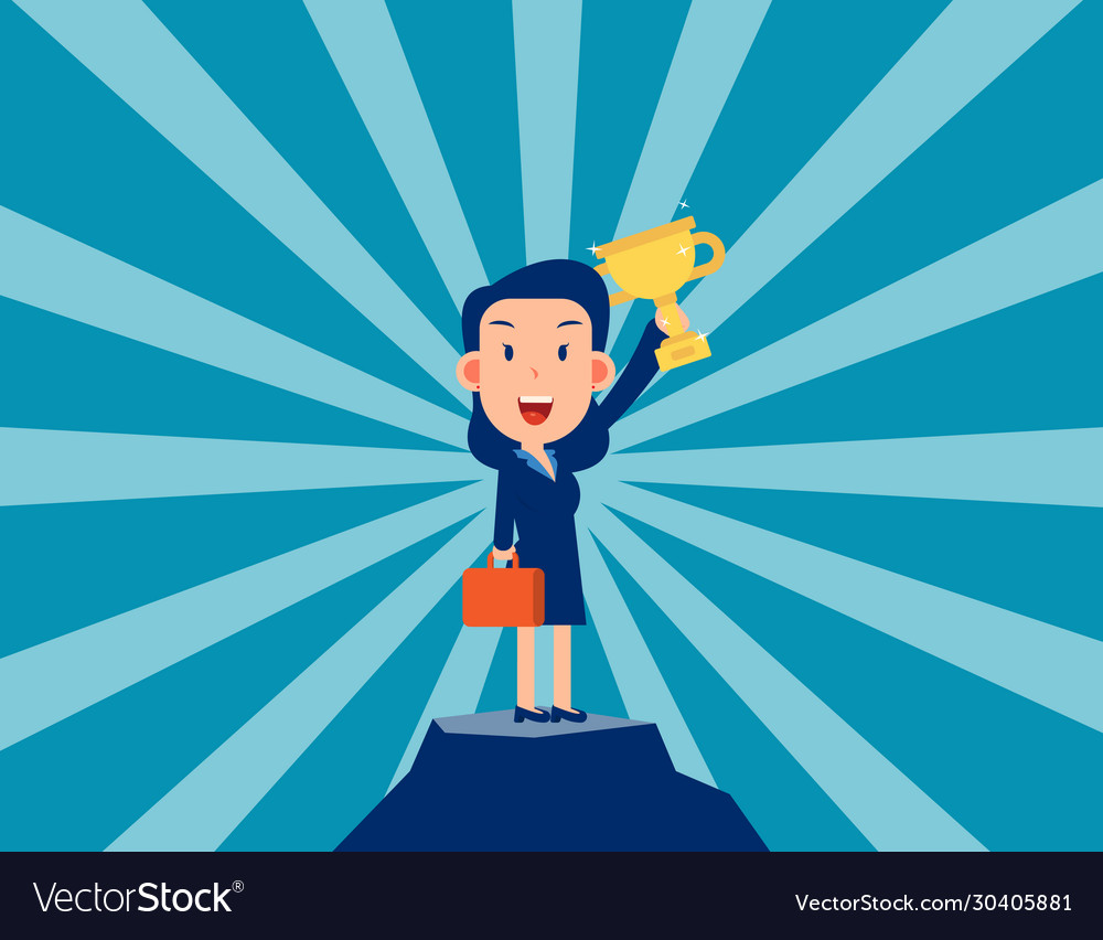 Happy Person Holding Up Winning Trophy Business Vector Image