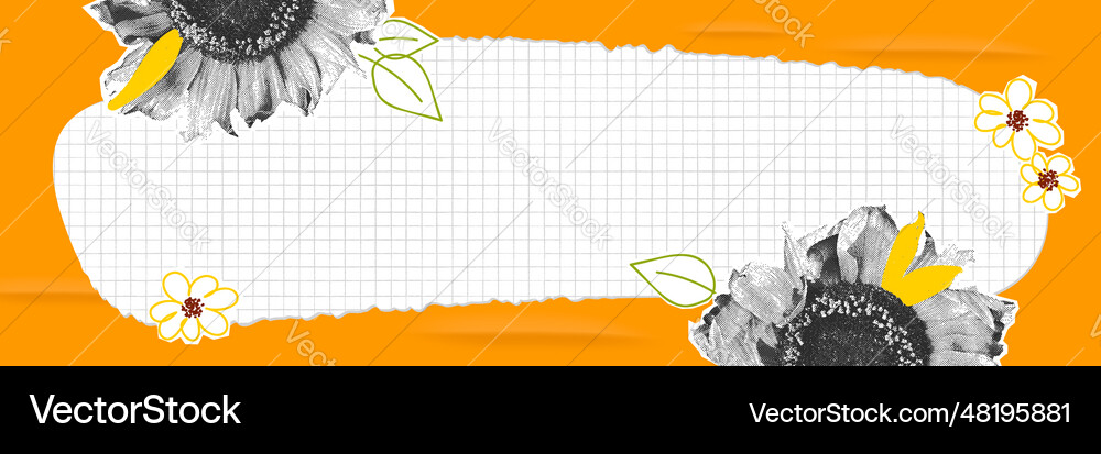 Sunflowers halftone collage banner template Vector Image