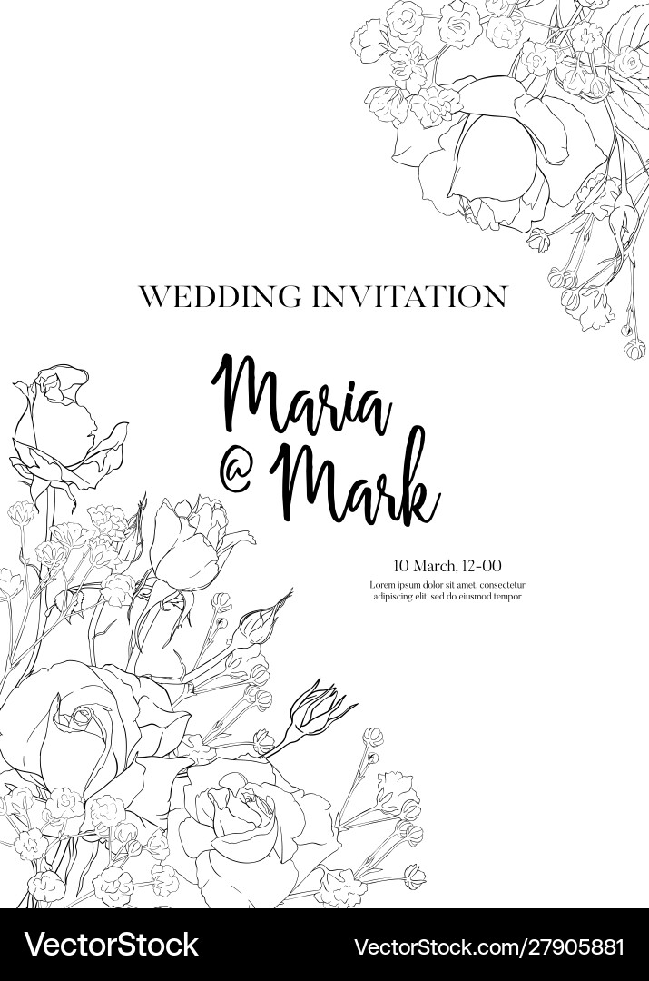 Wedding invitation with white roses and spring Vector Image
