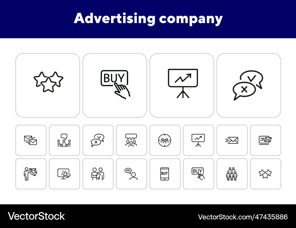 Advertising company line icon set Royalty Free Vector Image