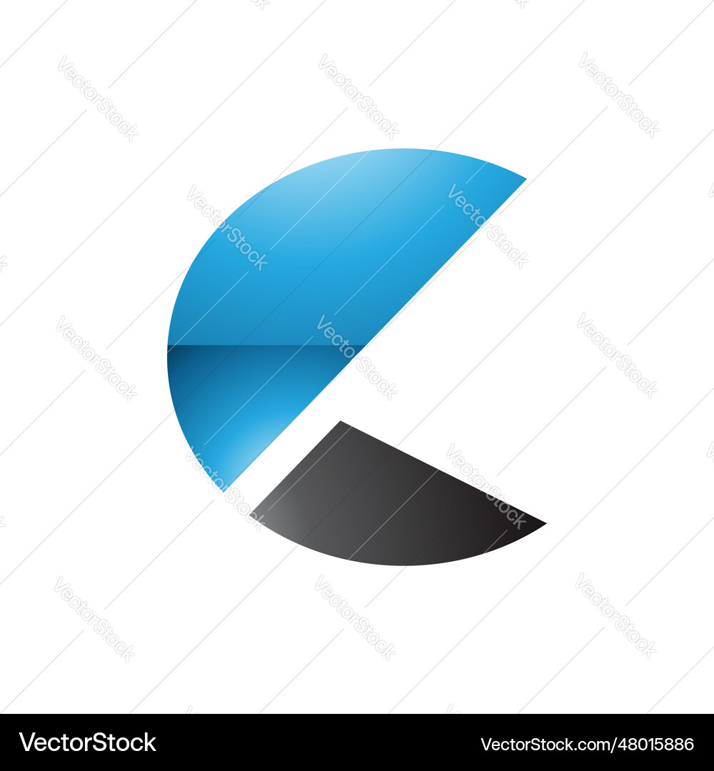 Blue and black glossy letter c icon with half Vector Image