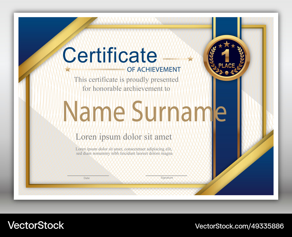 Blue and gold certificate template Royalty Free Vector Image