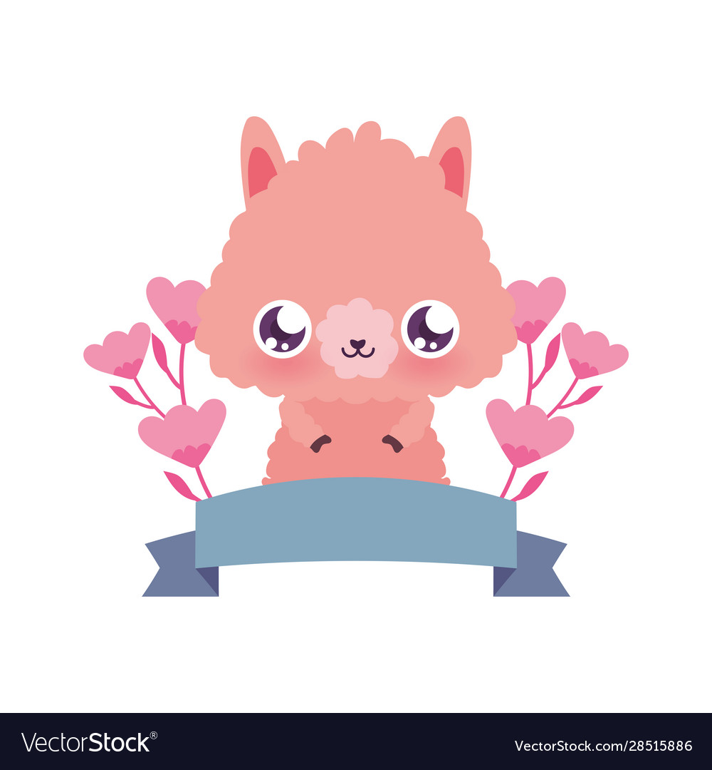 Cute llama cartoon with flowers design Royalty Free Vector
