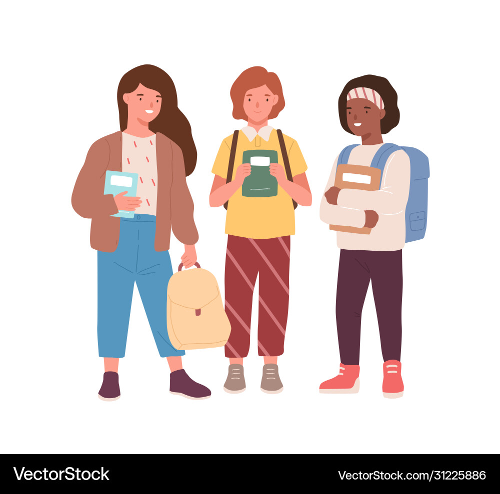 Group adorable diverse classmates girls Royalty Free Vector