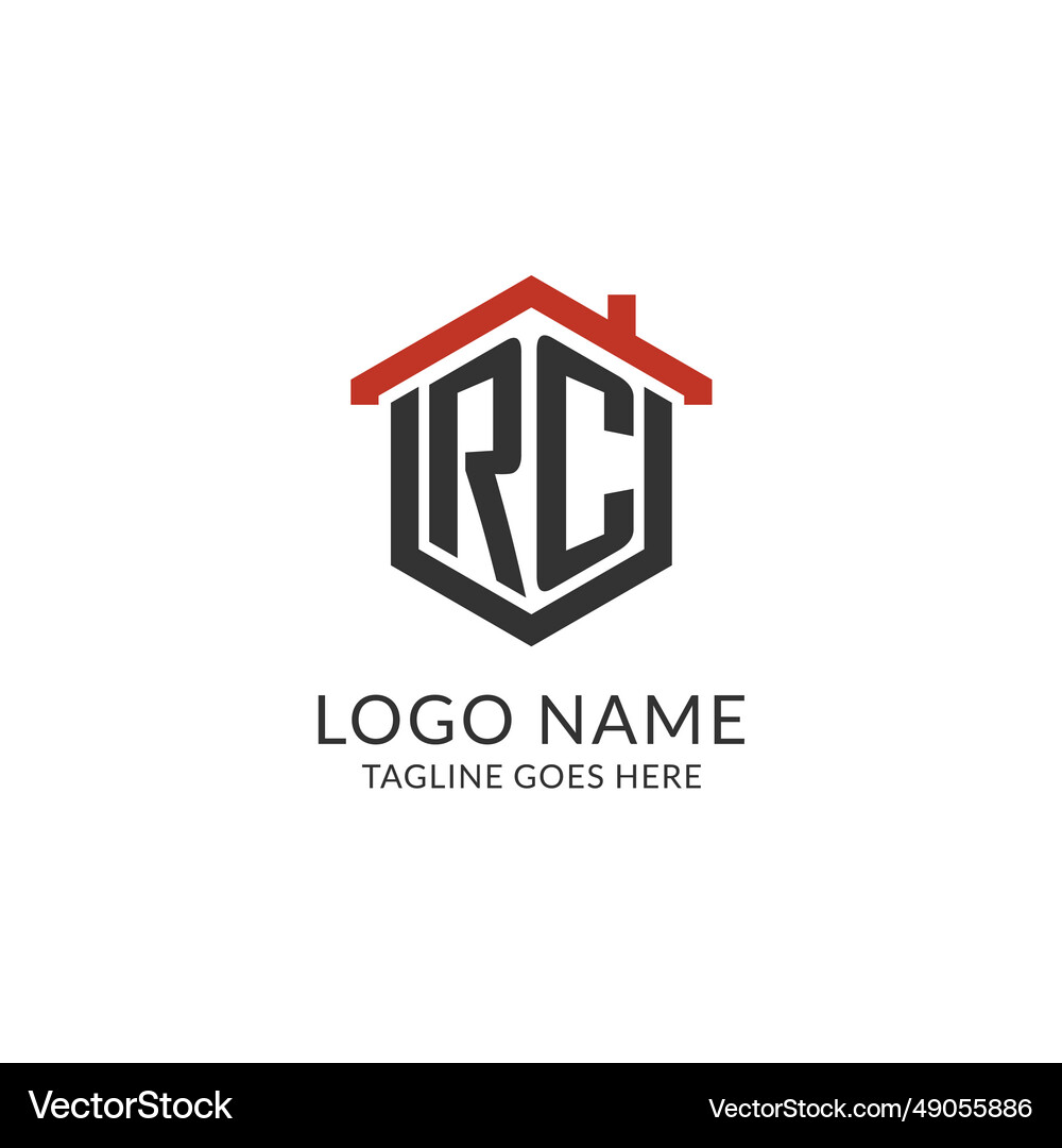 Initial logo rc monogram with home roof hexagon Vector Image