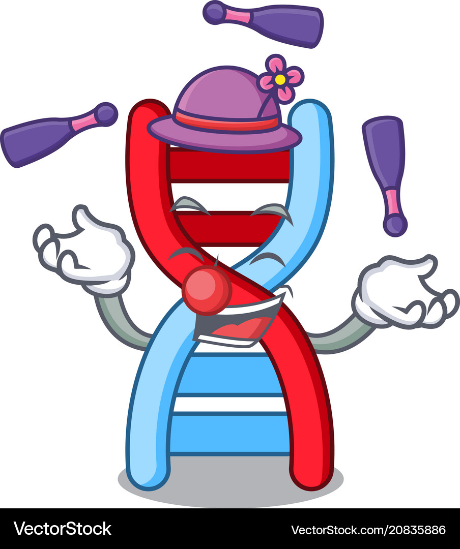 Juggling dna molecule mascot cartoon Royalty Free Vector