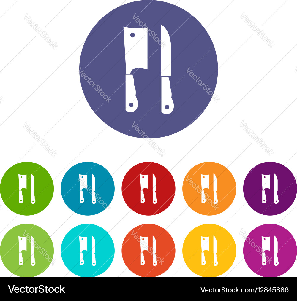 Kitchen knife and meat set icons Royalty Free Vector Image