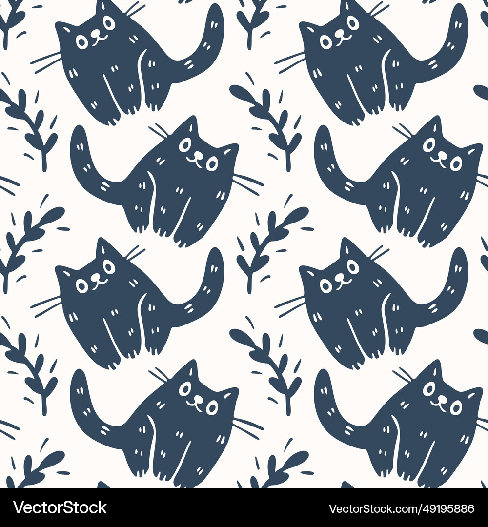Monochrome pattern with black cats Royalty Free Vector Image