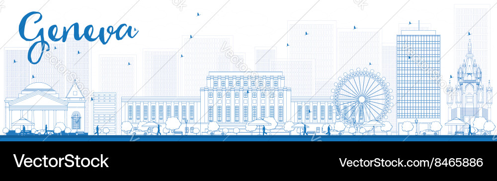 Outline Geneva skyline with blue landmarks Vector Image