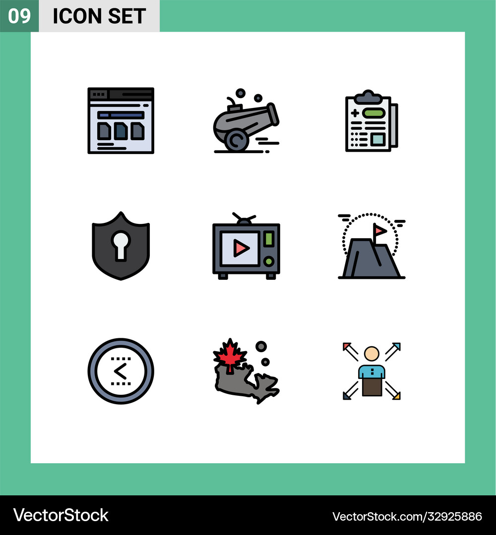Pack 9 modern filledline flat colors signs and Vector Image