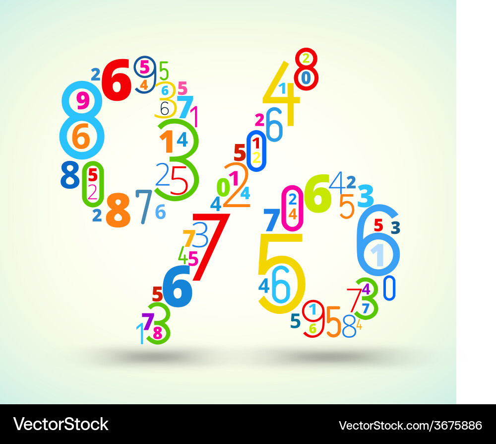 Percent sign colored font from numbers Royalty Free Vector