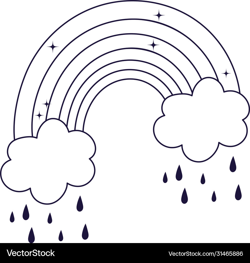 Rainbow with clouds and rain design Royalty Free Vector