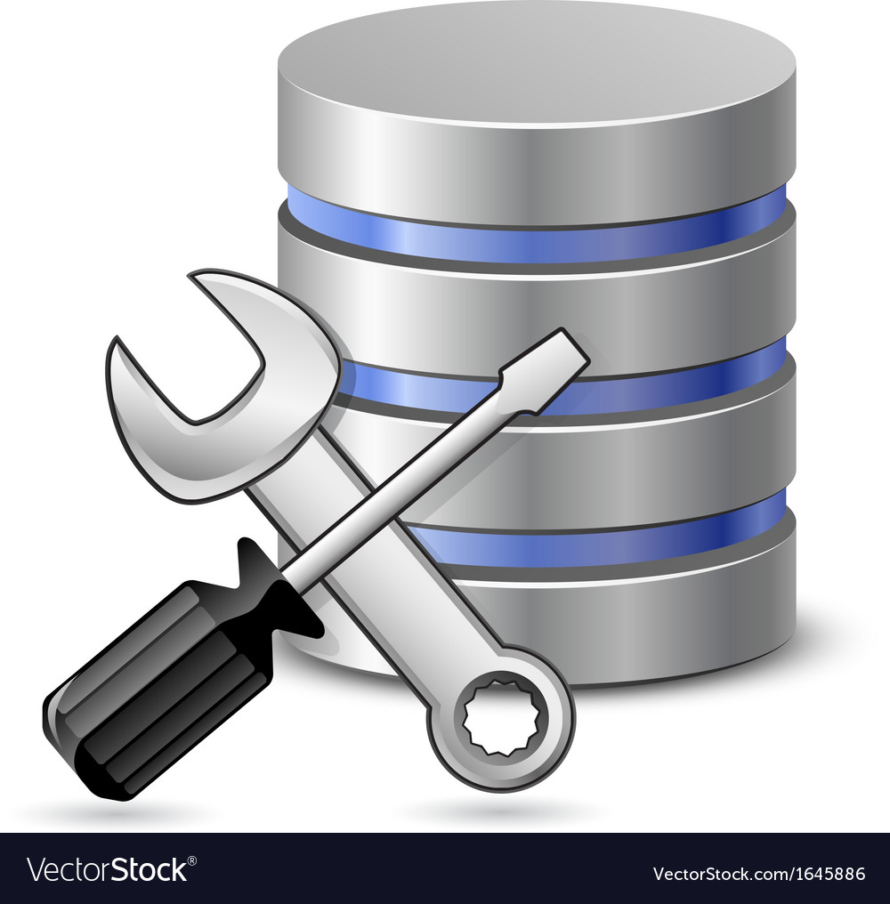 Screwdriver spanner and database icon Royalty Free Vector
