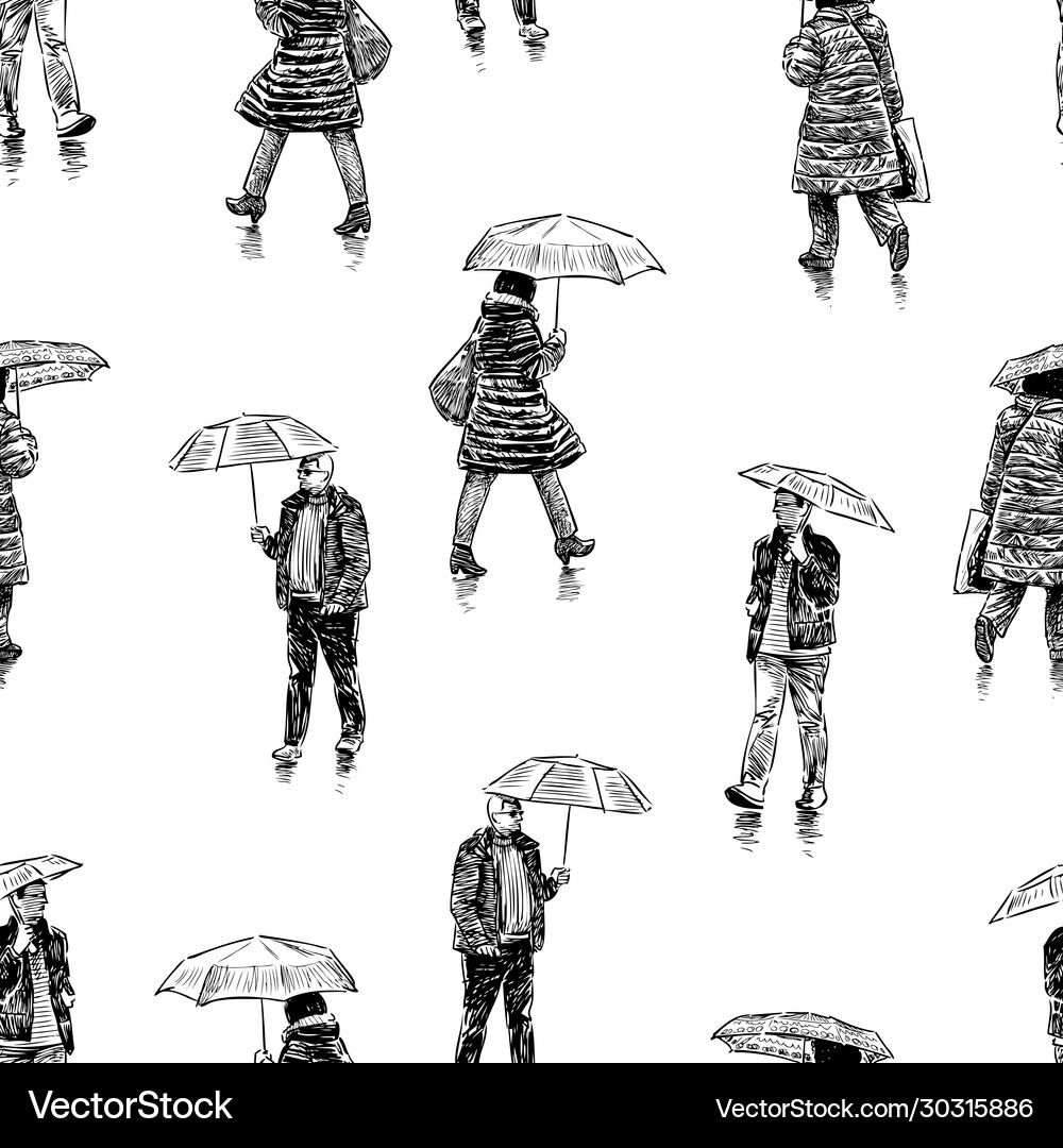Seamless background sketches citizens walking Vector Image
