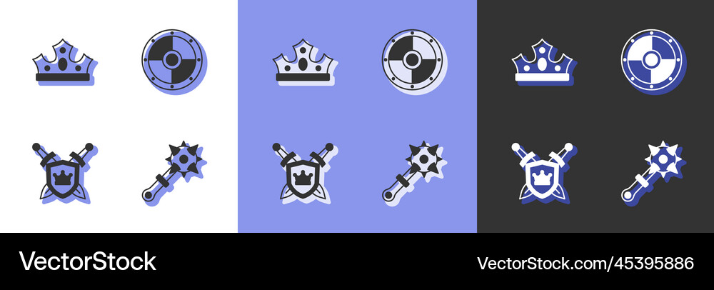Set mace with spikes king crown shield swords Vector Image