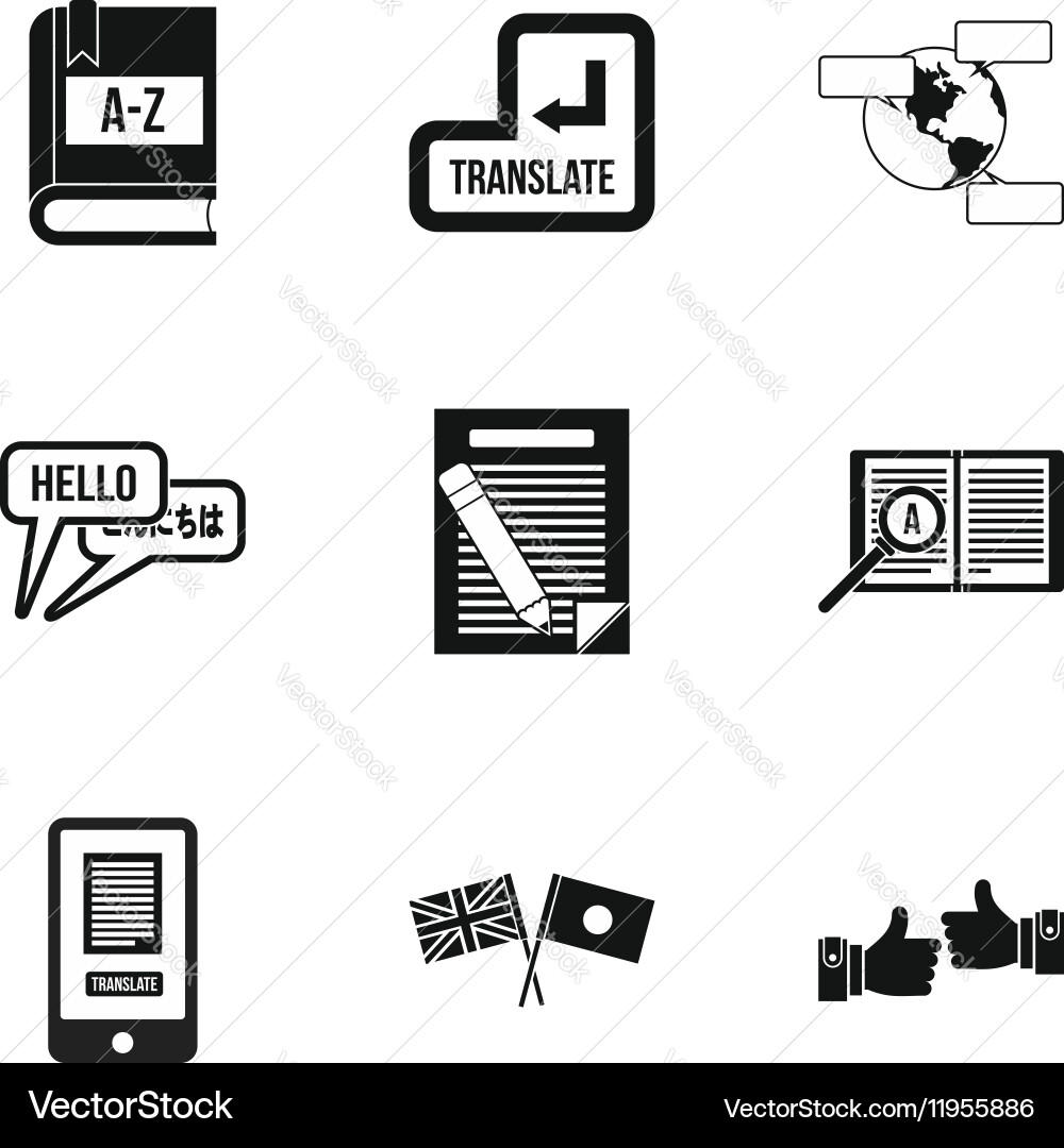 Translation icons set simple style Royalty Free Vector Image