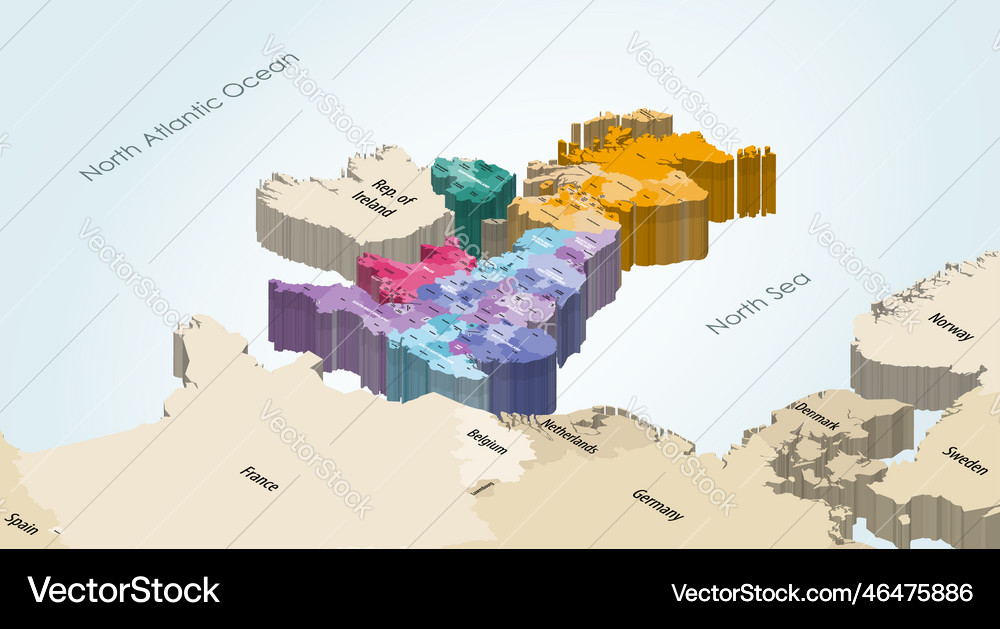 United kingdom isometric map colored by local Vector Image