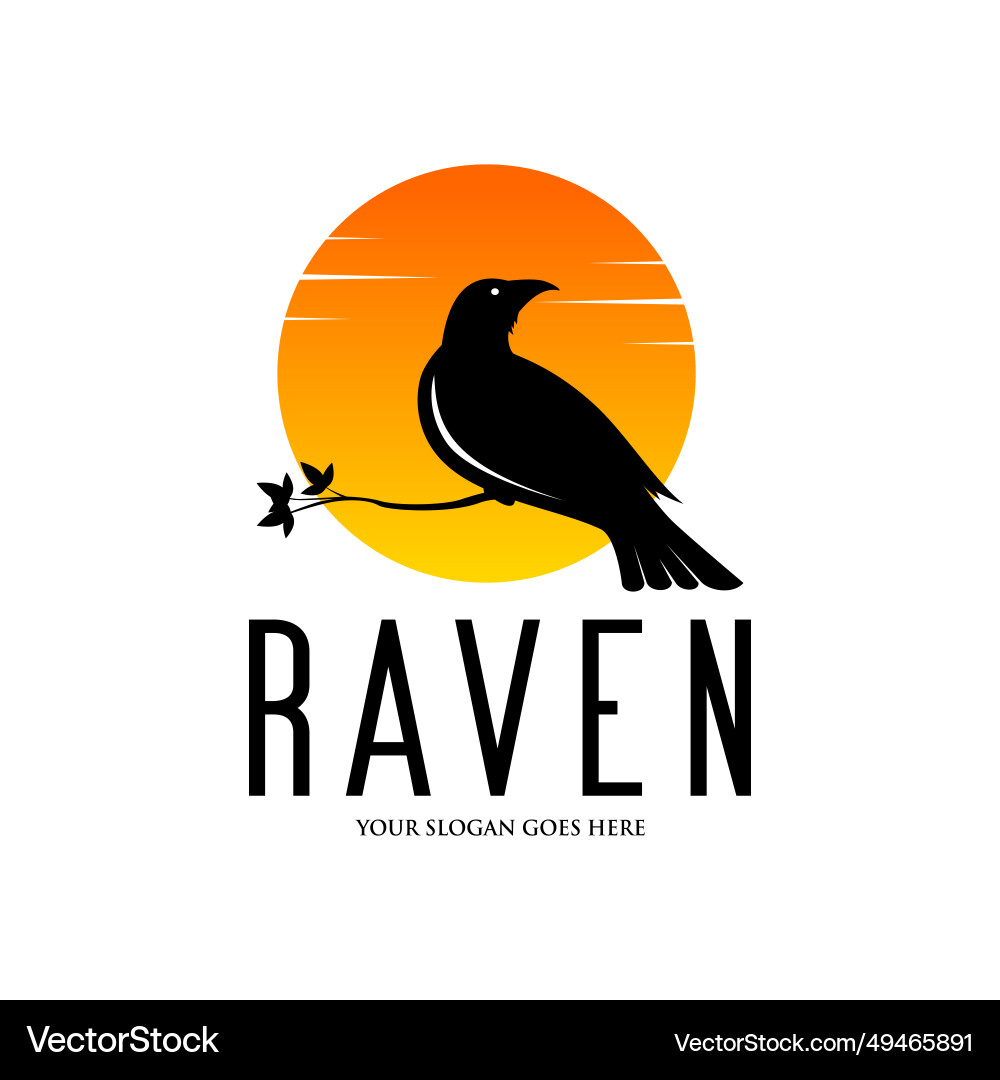 Black raven logo design on white background Vector Image