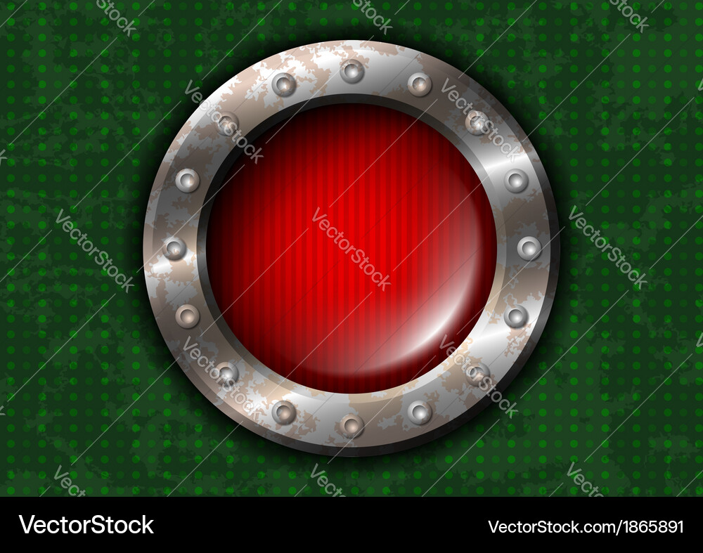 Red round lamp with metal frame and rivets Vector Image