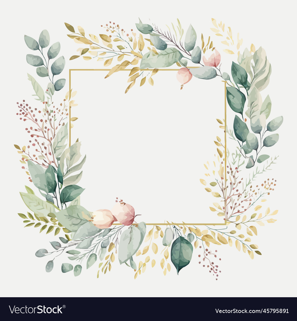 Watercolor square floral frame Royalty Free Vector Image
